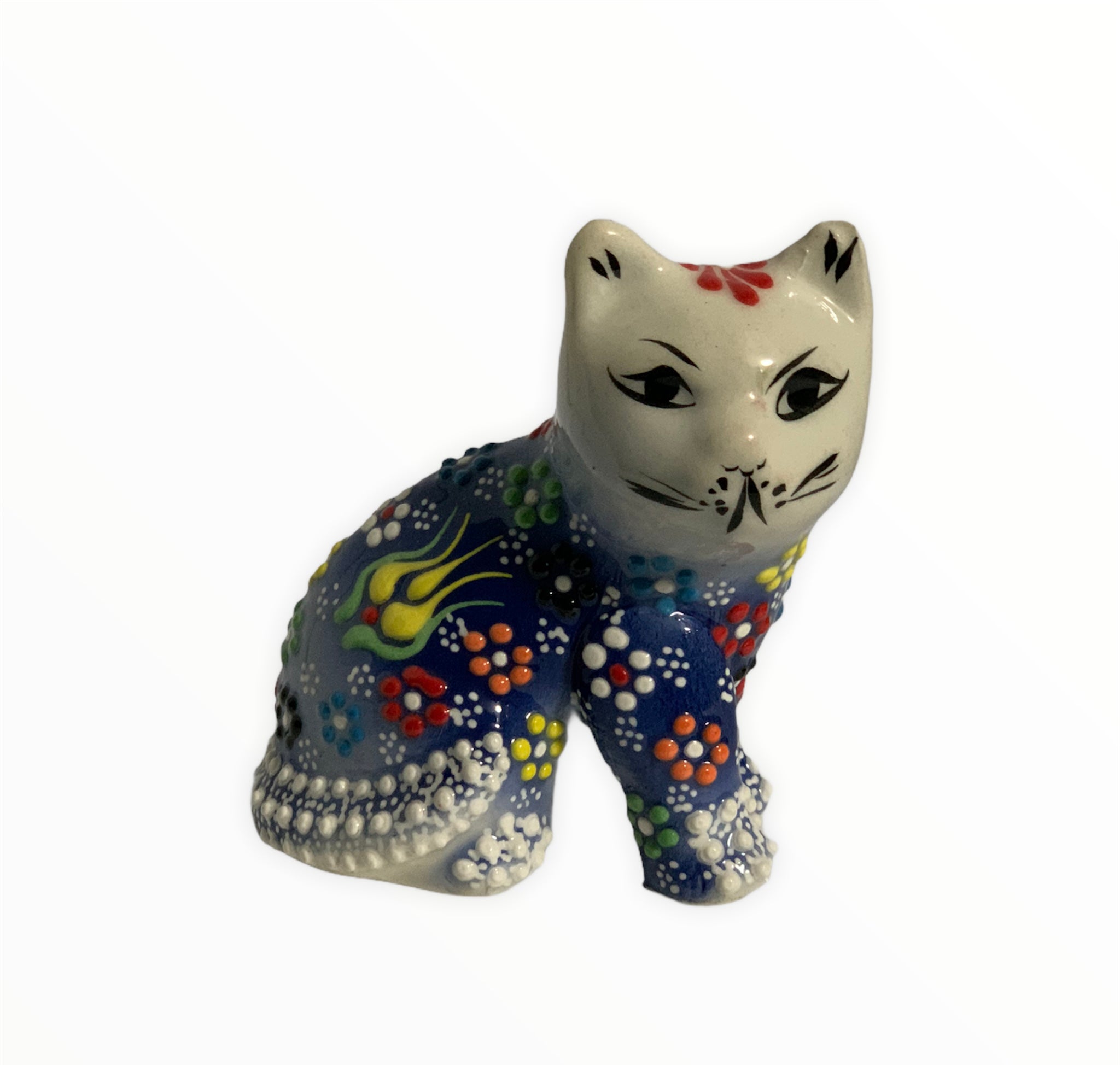 Hand-Painted Turkish Cat Figurine-Sitting Design in Dark Blue Color ...