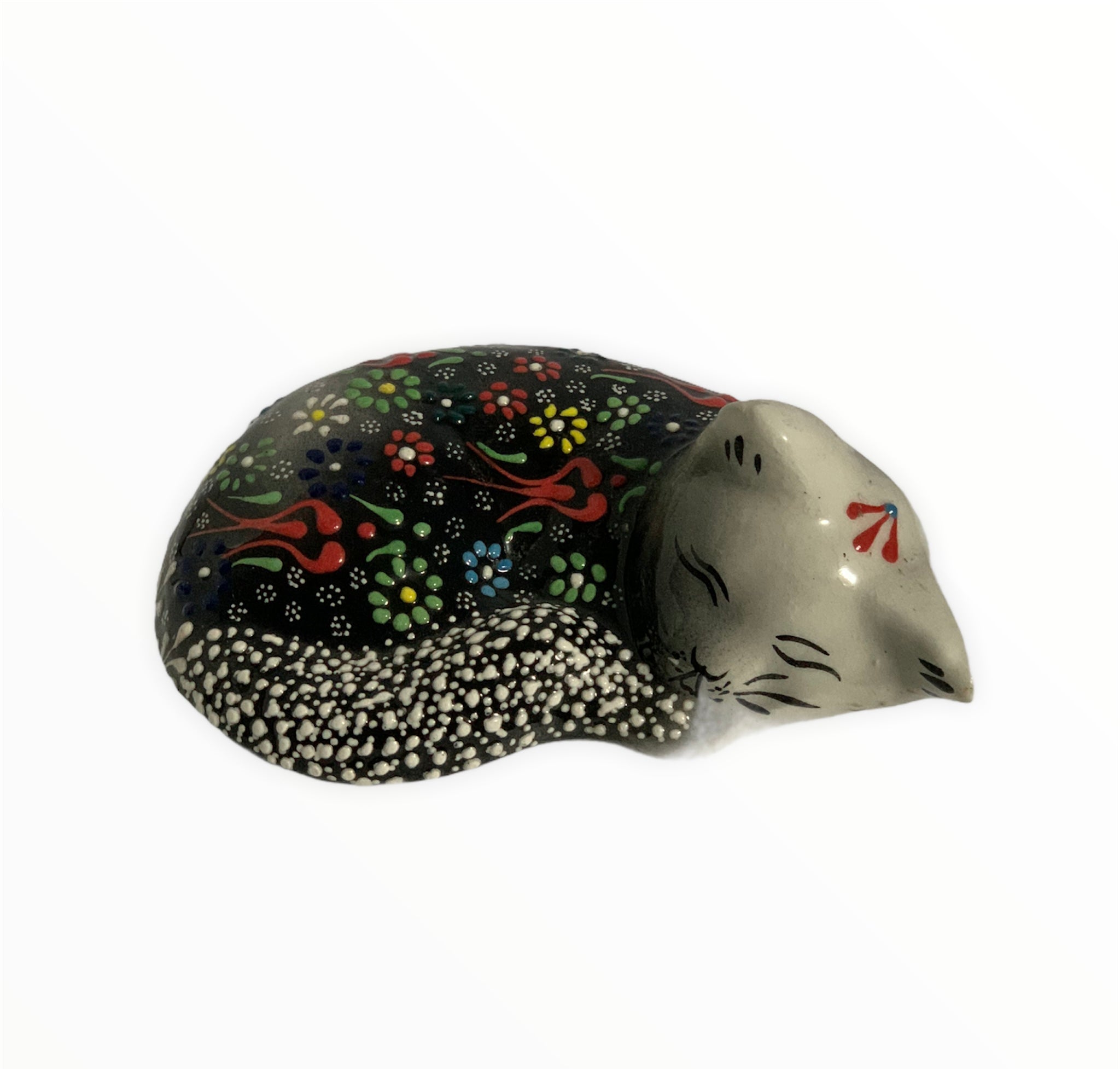 Hand-Painted Turkish Cat Figurine-Sleeping Design in Black Colour ...